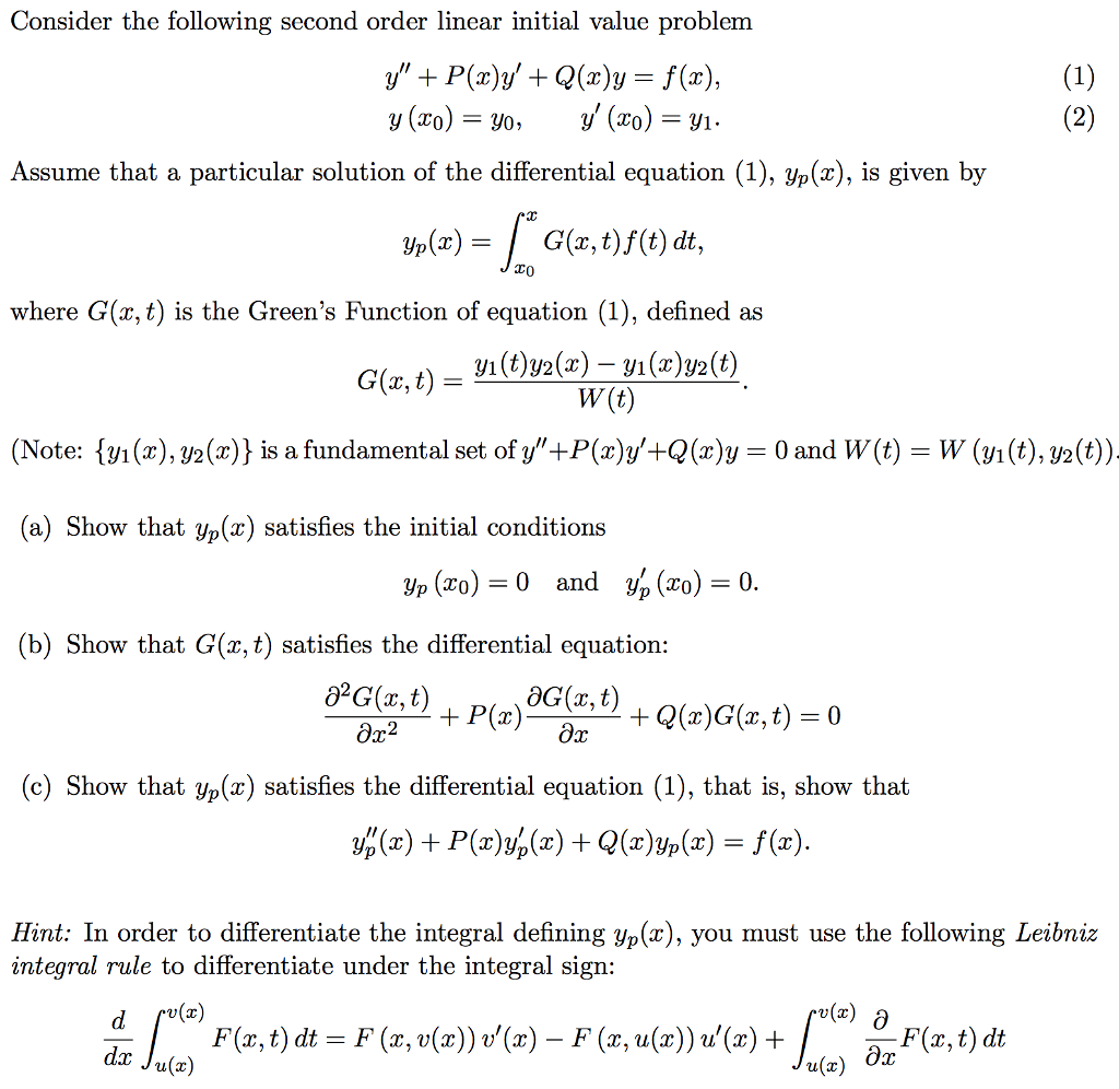 Solved Consider The Following Second Order Linear Initial 7633