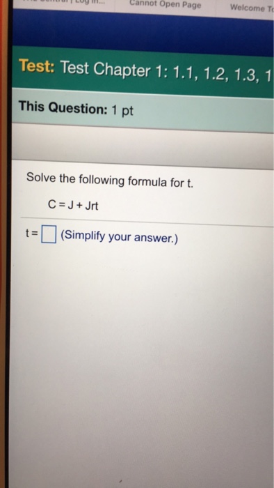 Solved Solve the following formula for t. C = J + Jrt t = | Chegg.com