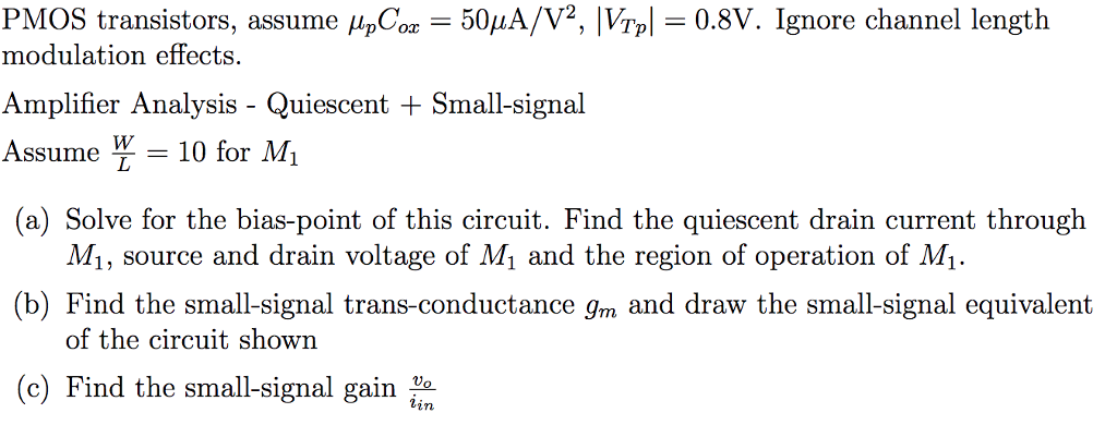 Solved PMOS transistors, assume μίγ0,-50μΑ/V2, IYn_ 0.8V. | Chegg.com
