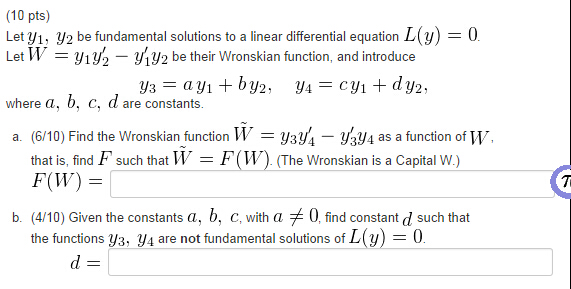 Let y1, y2 be fundamental solutions to a linear | Chegg.com Let y1, y2 be fundamental solutions to a linear | Chegg.com