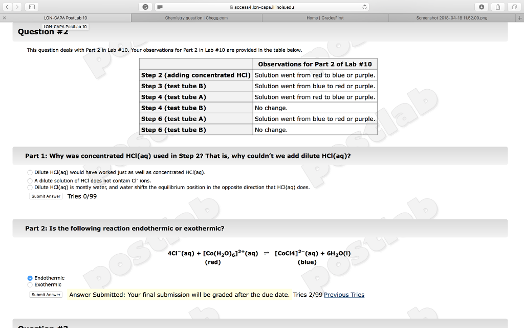 Solved ID access4.lon-capa.illinois.e du LON-CAPA PostLab 10 | Chegg.com