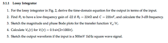 3.1.1 Lossy Integrator 1. For the lossy integrator in | Chegg.com