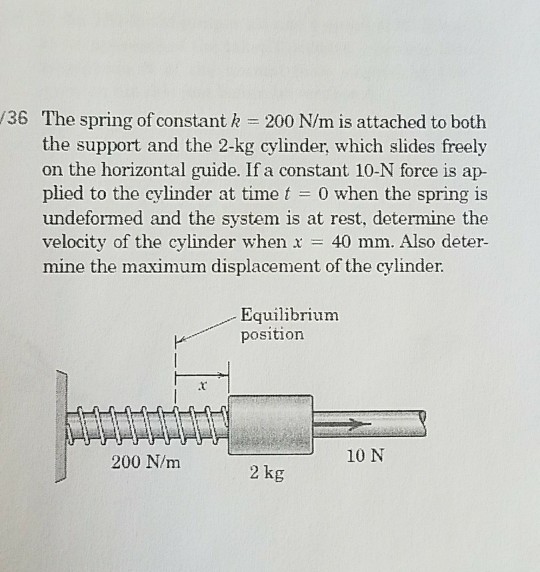 Solved 36 The spring of constant k 200 N/m is attached to | Chegg.com