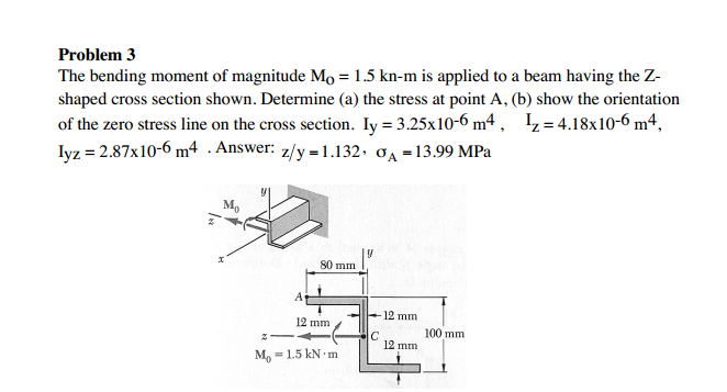 Solved Problem 3 The bending moment of magnitude Mo = 1 5 | Chegg.com