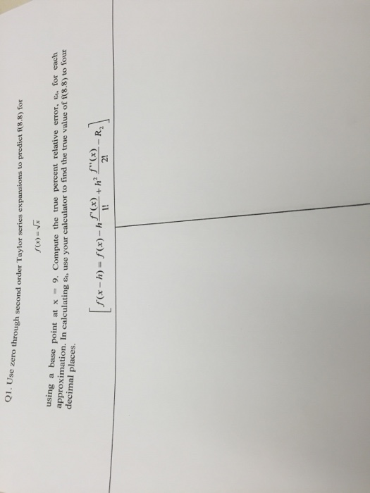 Solved Use zero through second order Taylor series | Chegg.com