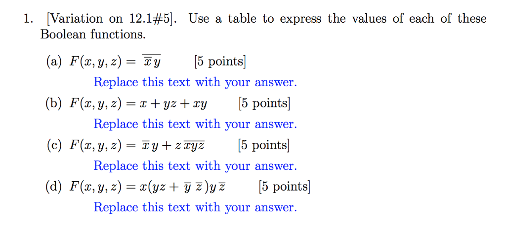 Solved I. Variation on 12.1#5. Use a table to express the | Chegg.com