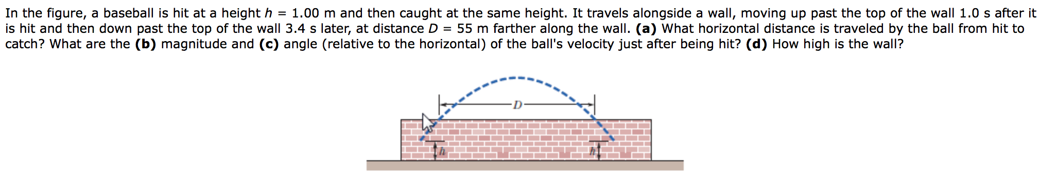 Solved In the figure, a baseball is hit at a height h = 1.00 | Chegg.com
