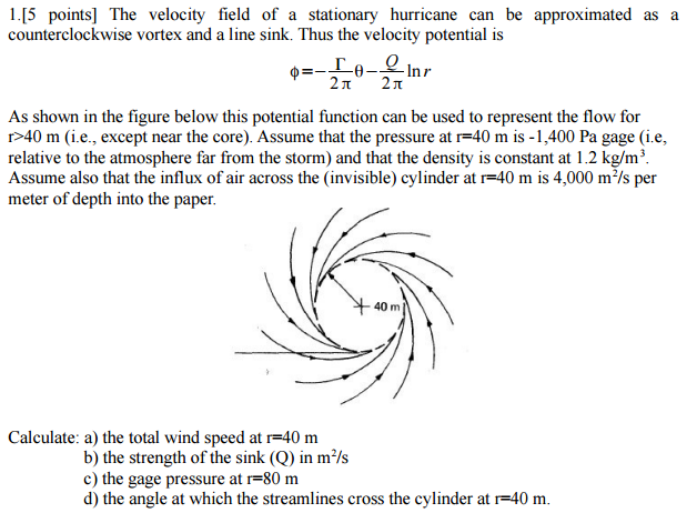 The velocity field of a stationary hurricane can be | Chegg.com