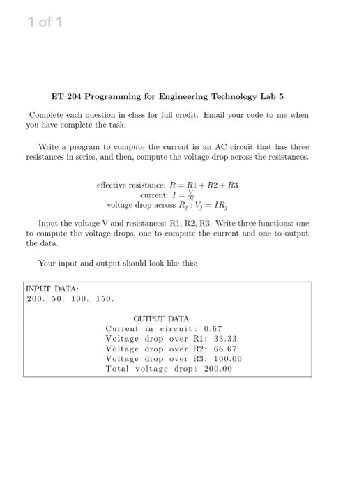 Solved Write a program to compute the current in an AC | Chegg.com