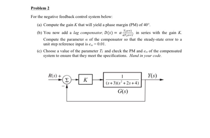Solved For the negative feedback control system below: | Chegg.com