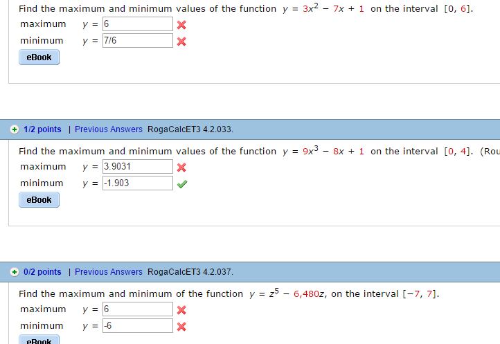 Solved Find the maximum and minimum values of the function y | Chegg.com