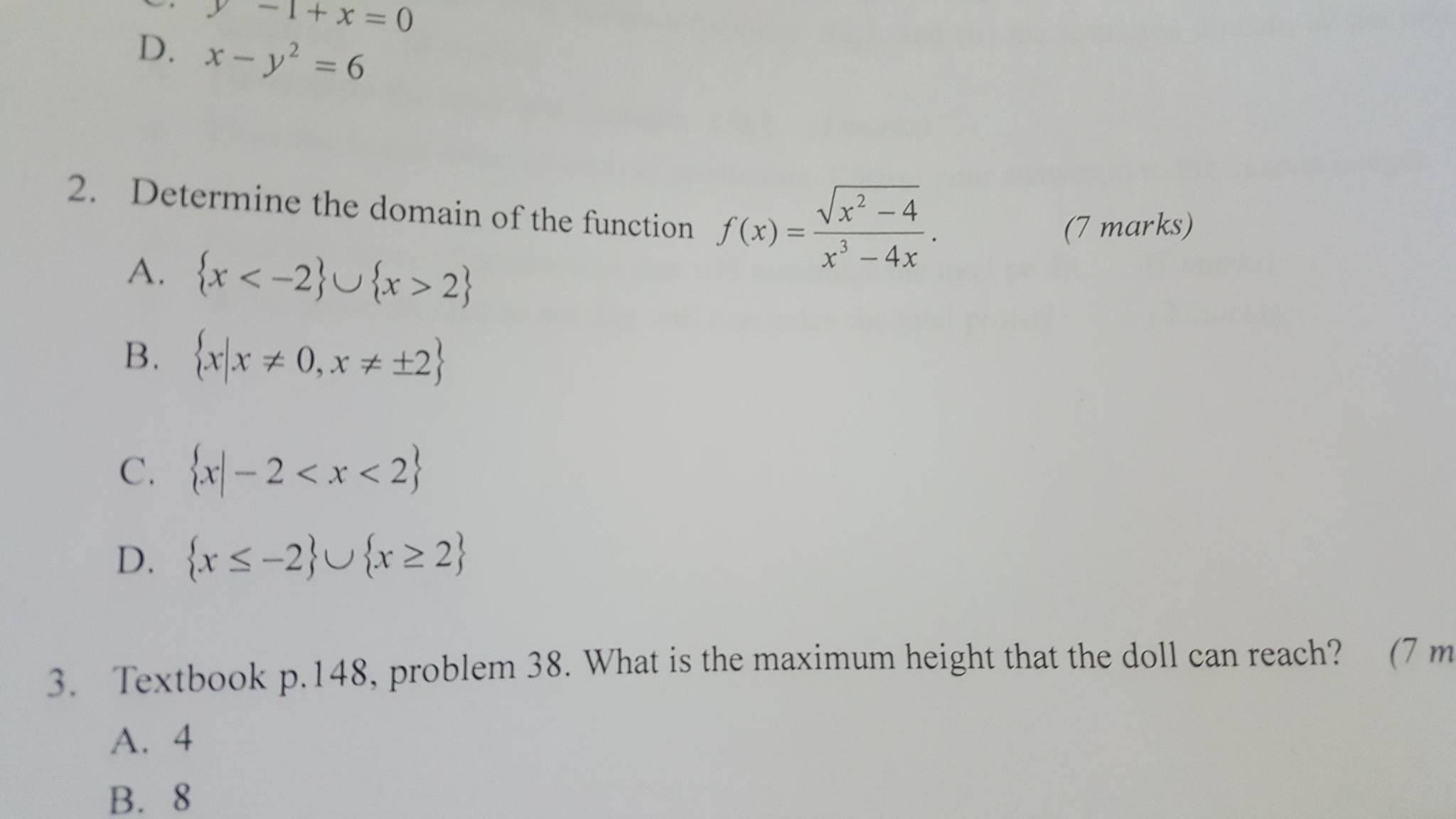 Solved Determine the domain of the function f(x) = | Chegg.com