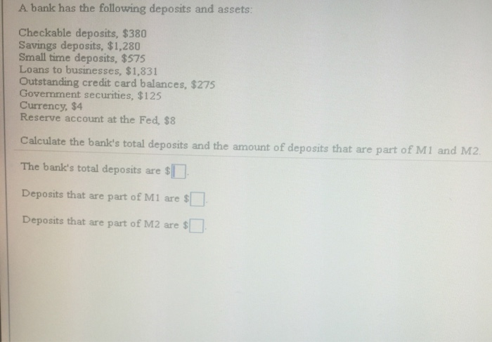 Solved A bank has the following deposits and assets: | Chegg.com