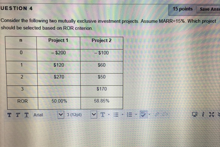Solved Consider the following two mutually exclusive | Chegg.com