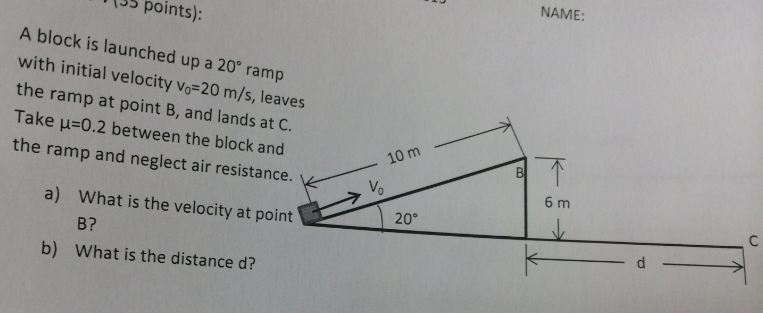 Solved A block is launched up a 20 degree ramp with initial | Chegg.com