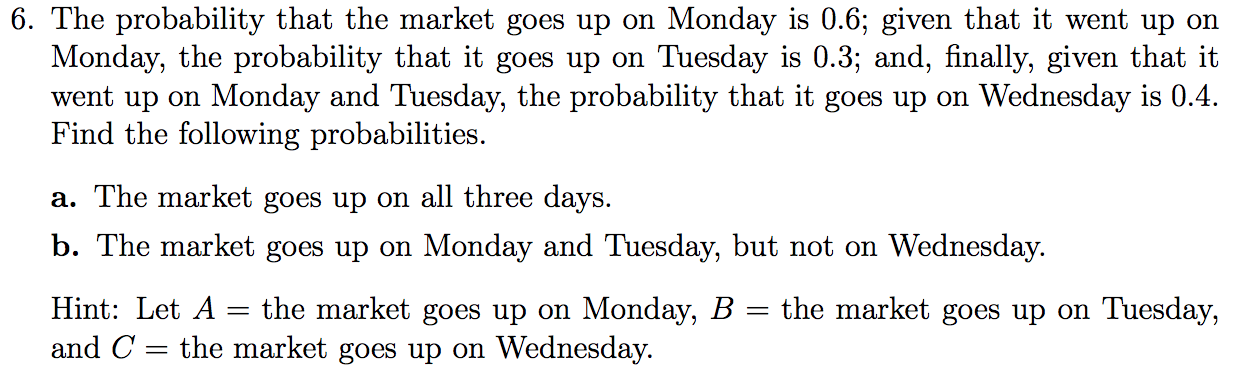 Solved 6. The probability that the market goes up on Monday | Chegg.com