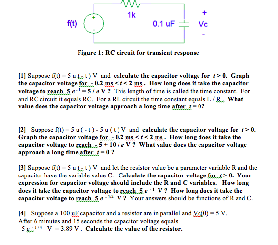 Solved 1k f(t) 0.1 uF Vc Figure 1: RC circuit for transient | Chegg.com