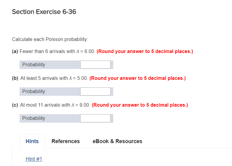 Solved Section Exercise 6-36 Calculate each Poisson | Chegg.com