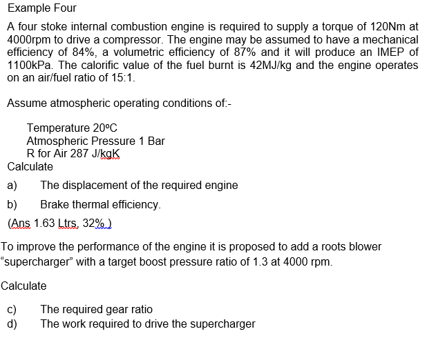 Solved Example Four A four stoke internal combustion engine | Chegg.com