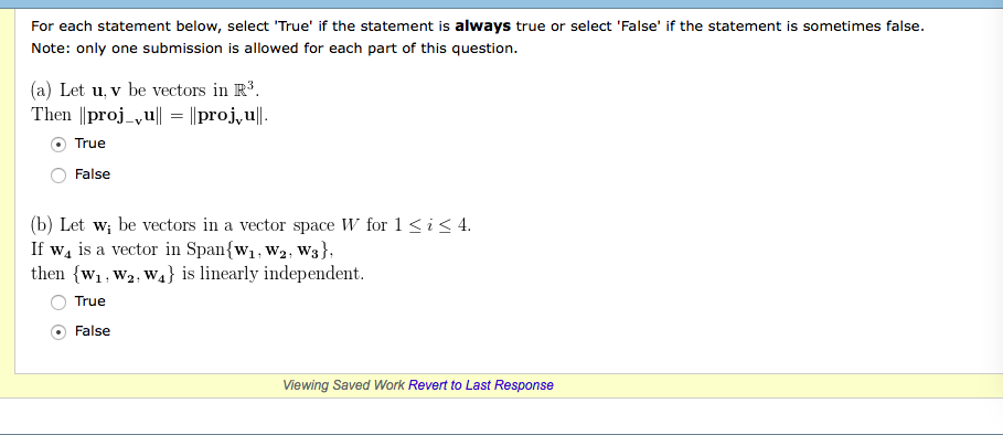 Solved For each statement below, select 'True' if the | Chegg.com