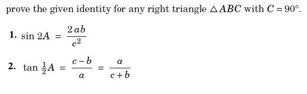 Solved prove the given identity for any right triangle | Chegg.com
