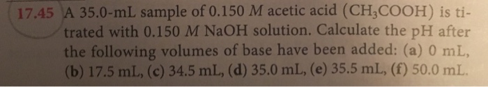 Solved A 35.0-mL sample of 0.150 M acetic acid (CH_3COOH) is | Chegg.com