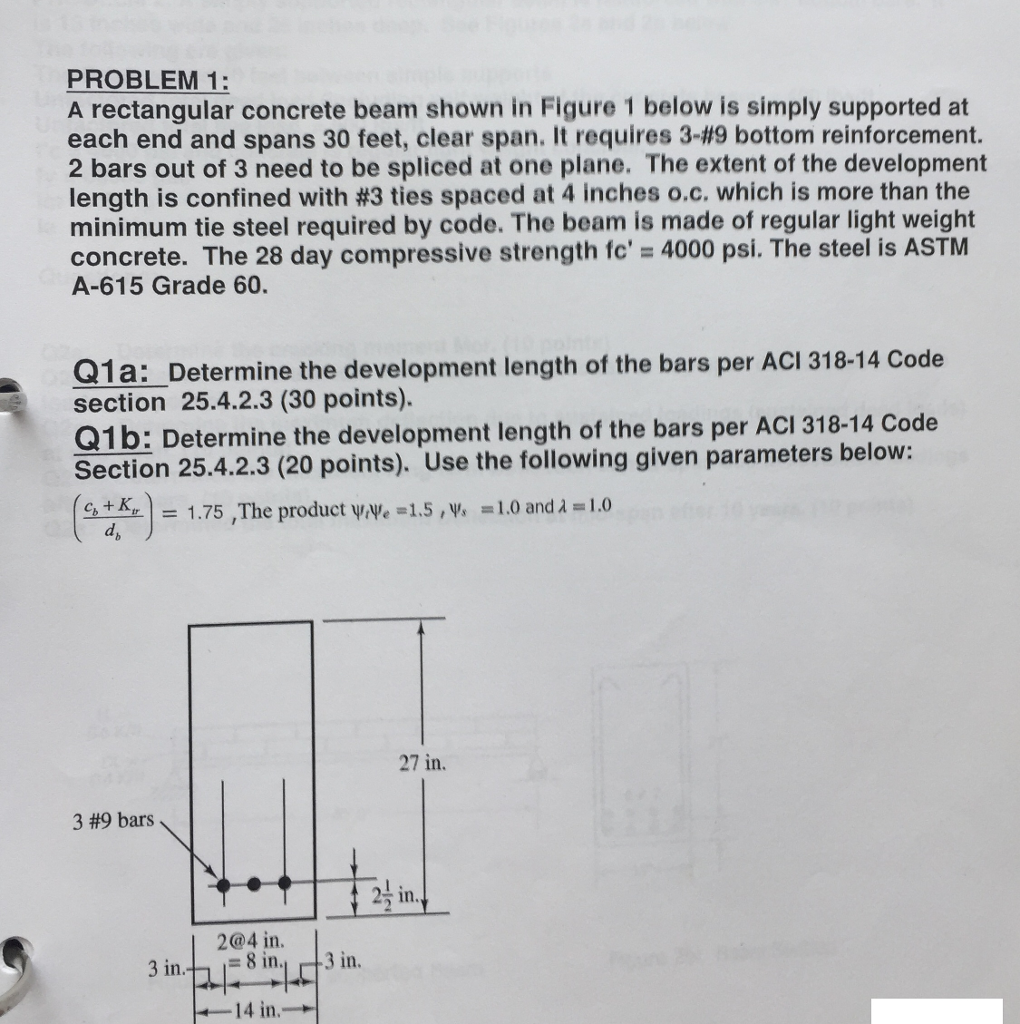 Solved PROBLEM 1 A rectangular concrete beam shown in Figure | Chegg.com