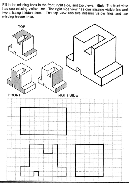 Solved Fill in the missing lines in the front, right side, | Chegg.com