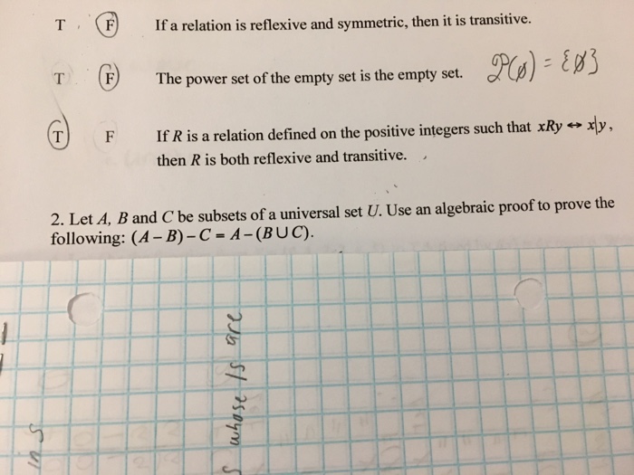 Solved If a relation is reflexive and symmetric, then it is | Chegg.com
