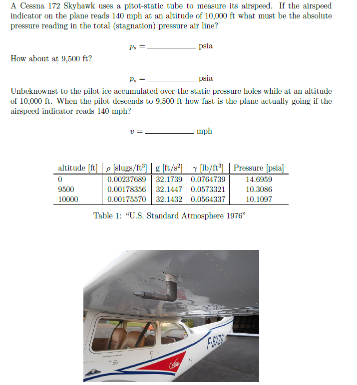 Solved A Cessna 172 Skyhawk uses a pitot-static tube to | Chegg.com