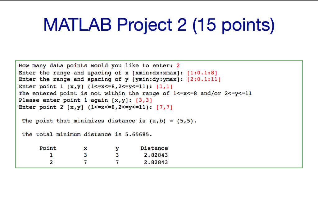 MATLAB Project 2 (15 points) Determine the point | Chegg.com