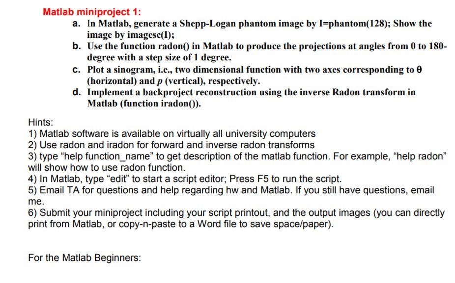 Solved Matlab miniproject 1: a. In Matlab, generate a | Chegg.com