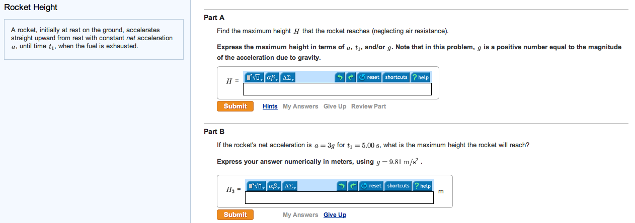 Solved Rocket Height A rocket, initially at rest on the | Chegg.com