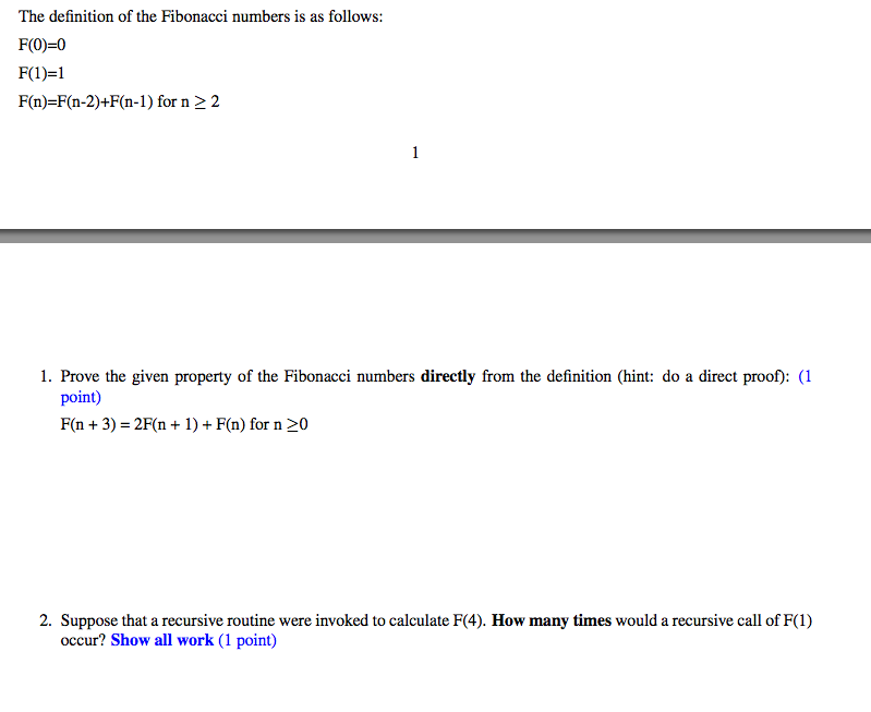 Solved The definition of the Fibonacci numbers is as | Chegg.com