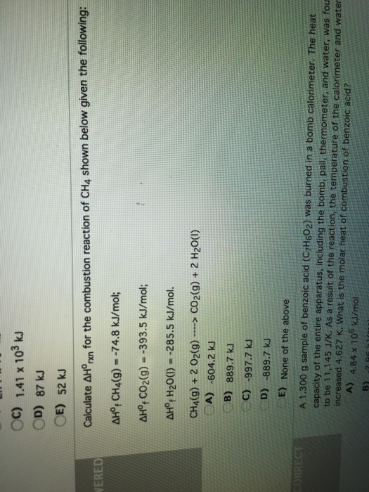 Solved Calculate delta Hdegree rxn for the combustion | Chegg.com