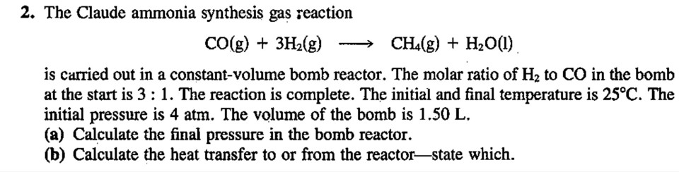 Solved 2. The Claude ammonia synthesis gas reaction CO(g) | Chegg.com