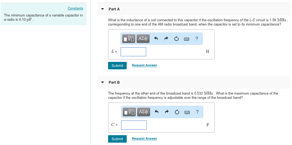 Solved Constants Part A The minimum capacitance of a | Chegg.com