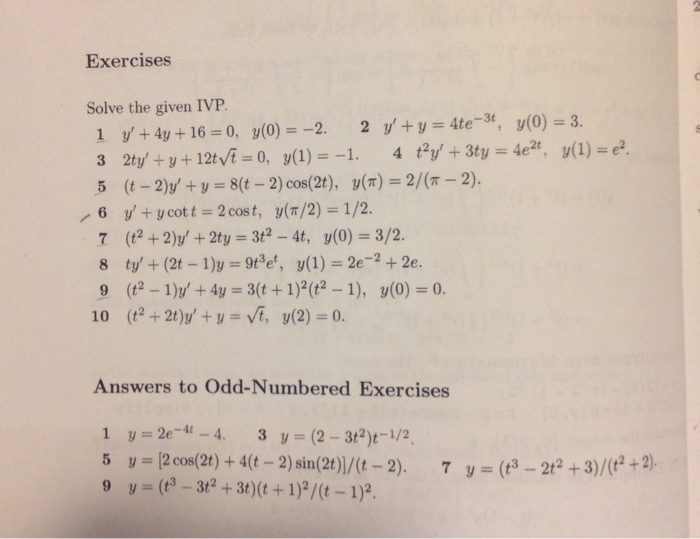 Solved Exercises Solve the given IVPAnswers to Odd - | Chegg.com
