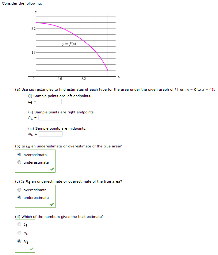 Consider the following. Use six rectangles to find | Chegg.com Consider the following. Use six rectangles to find | Chegg.com