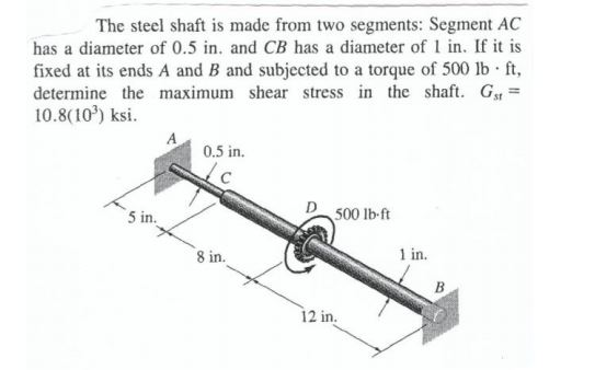 Solved The steel shaft is made from two segments: Segment AC | Chegg.com