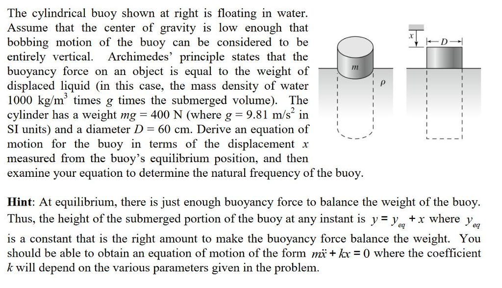 Solved The cylindrical buoy shown at right is floating in | Chegg.com