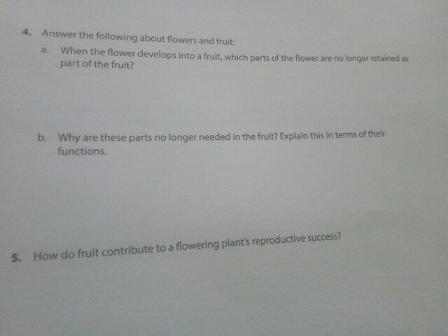 Solved 4. Answer the following about flowers and fruit: a. | Chegg.com