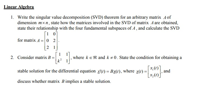 Solved 1. Write the singular value decomposition (SVD) | Chegg.com