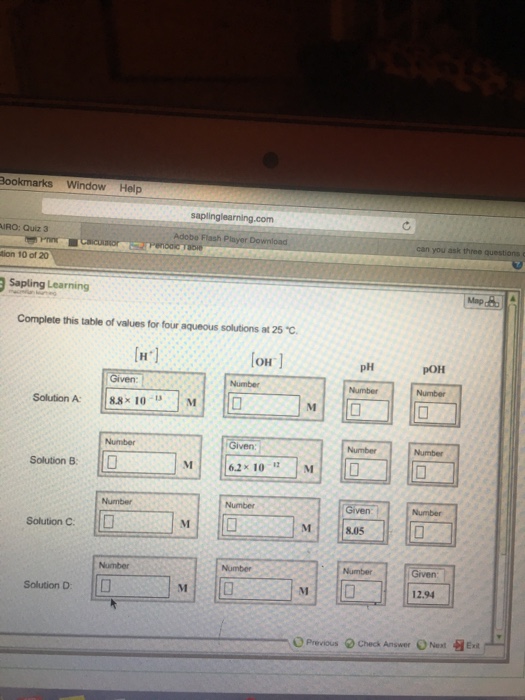 Solved Complete this table of values for four aqueous | Chegg.com