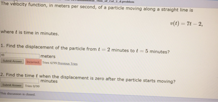 Solved The velocity function, in meters per second, of a | Chegg.com