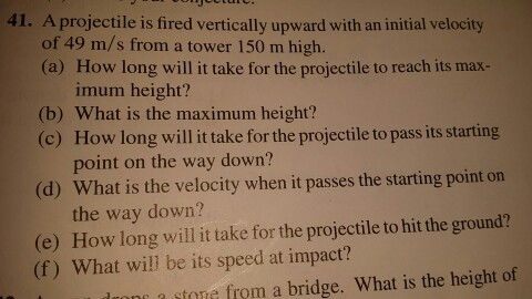 Solved A projectile is fired vertically upward with an | Chegg.com