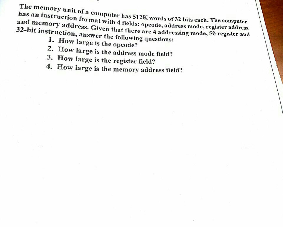Solved The Memory Unit Of A Computer Has 512k Words Of 32 Bits Each 1 Answer 