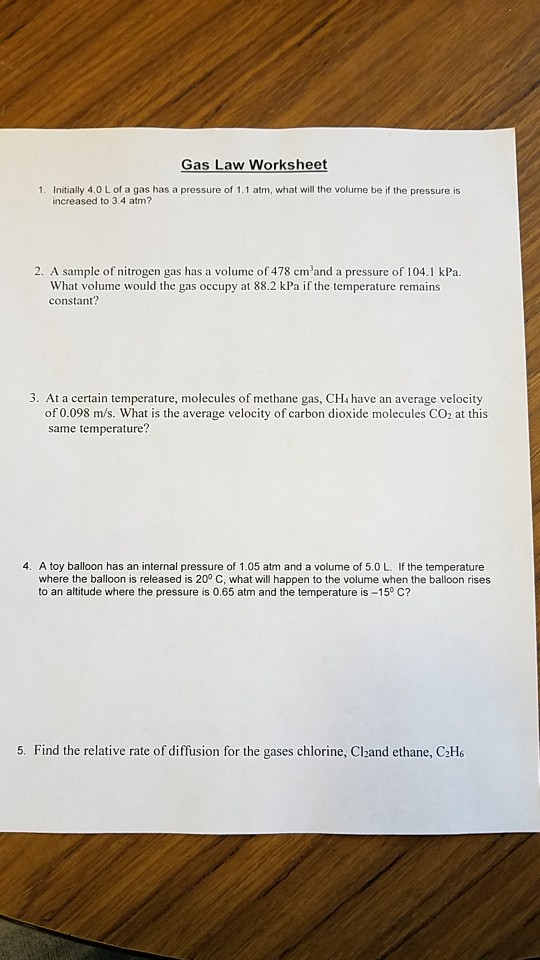 Gas Law Worksheet