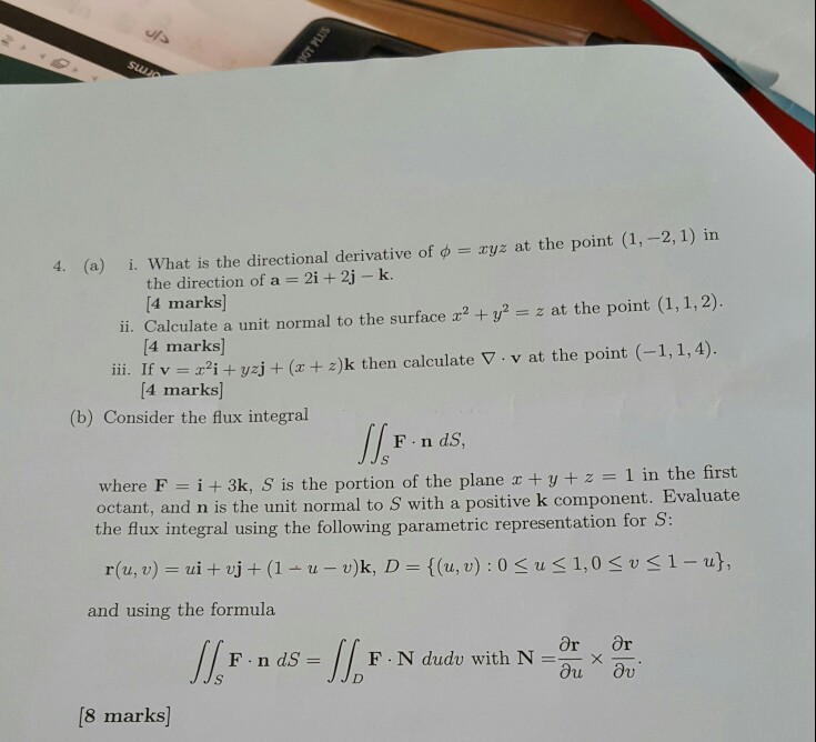 Solved (a) i. What is the directional derivative of phi = | Chegg.com