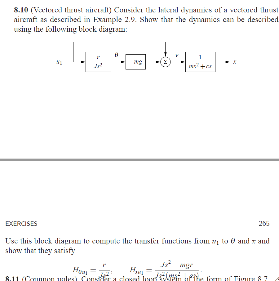 Solved 8.10 (Vectored thrust aircraft) Consider the lateral | Chegg.com
